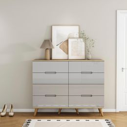Kommode OTTO HOME "Lund", natur, B:120cm H:95cm T:40cm, ABS-Kunststoff, FSC-zertifizierter Holzwerkstoff, MDF, Melamin, Spanplatte, Sideboards, Kommode, mit gl&auml;nzenden Fronten, Griffmulden, helles Holzdekor, Breite 120 cm