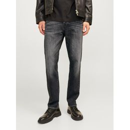 Jack & Jones Tapered-fit-Jeans JACK & JONES "JJIMIKE JJFOX CB 055", Damen, Gr. 27, L&auml;nge 30, schwarz (schwarz denim), Denim/Jeans, Obermaterial: 98% Baumwolle, 2% Elasthan, Abriebeffekte, slim fit, Jeans