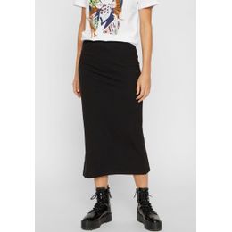 Midirock Pieces "PCKYLIE MW MIDI SKIRT NOOS", Damen, Gr. M (38), schwarz, Web, Obermaterial: 65% Polyester, 30% Viskose, 5% Elasthan, wadenlang, R&ouml;cke, gerippte Jersey-Ware