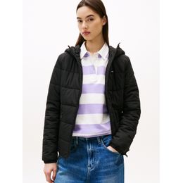 Steppjacke Tommy Jeans "TJW SLIM LW HOODED PADDED JACKET", Damen, Gr. XS (34), schwarz, Steppware, Obermaterial: 100% Polyester, unifarben, figurbetont normal, elastischer Bund, Jacken Steppjacke, Steppware, slim fit, mit Kapuze