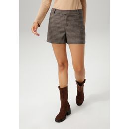Aniston CASUAL Damen Webshortsanthrazit, dunkelbraun, helltaupe, hellbraun, Gr. 40, Jacquardmuster, kariert, Web, Obermaterial: 65% Polyester, 33%
