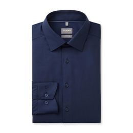 Langarmhemd OLYMP "Luxor 24/Seven comfort fit", Herren, Gr. 42, N-Gr, marine, Web, Obermaterial: 64% Baumwolle, 27% Polyester, 9% Elasthan, comfort fit, 2-Knopf-Manschette, Hemden, comfort fit, Businesshemd, New-Kentkragen, unifarben