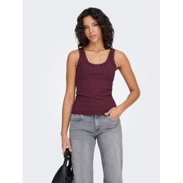 Tanktop Only "ONLSARA &ndash; Tanktop mit Spitzendetail am Ausschnitt", Damen, Gr. S, burgundy, Jersey, Obermaterial: 94% Baumwolle, 6% Elasthan, unifarben, regular fit normal, Rundhals, Tops Tanktop, Baumwollmischung, regular fit