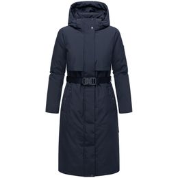 Wintermantel Navahoo "Waldbummler 14", Damen, Gr. L (40), navy, Obermaterial: 100% Polyester; Innenfutter: 100% Polyester; Wattierung: 100% Polyester; &Auml;rmelfutter: 100% Polyester, tailliert knielang, hoch geschlossener Ausschnitt, &Auml;rmel ohne &Auml;rmelschlitz Rippstrickb&uuml;ndchen, M&auml;ntel Wintermantel, Wasserabweisender Winterparka mit Kapuze und Tailleng&uuml;rtel