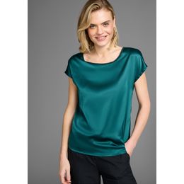 Shirtbluse Laura Scott, Damen, Gr. 42, blau (petrol), Web, Obermaterial: 100% Polyester. R&uuml;ckenteil: 95% Viskose, 5% Elasthan, leicht gl&auml;nzend, unifarben, l&auml;ssig geschnitten h&uuml;ftlang, Rundhals, angeschnitten, Blusen Shirtbluse, Oversize, Kurzarm, h&uuml;ftlange Schnittform, Rundhalsausschnitt, Topseller