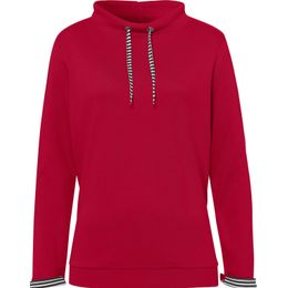 Damen Sweatshirt mit gestreiftem Bindeband rot, Gr&ouml;&szlig;e 48
