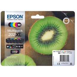 Epson Original 202XL Kiwi Druckerpatrone 5er Multipack schwarz, foto schwarz, cyan, magenta, gelb (C13T02G74010)