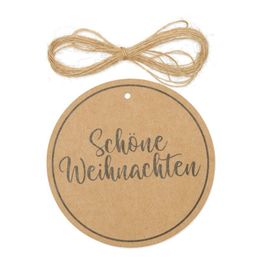 10 x Geschenkanh&auml;nger ''Sch&ouml;ne Weihnachten'' Natur 10 cm