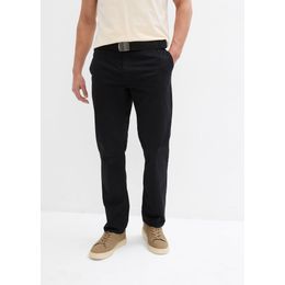 bonprix Regular Fit Chinohose mit Dehnbund und G&uuml;rtel Straight, schwarz, Gr.52, moderne Chinohose mit seitlichem Gummizug in der Taille und extra G&uuml;rtel, 98% Baumwolle