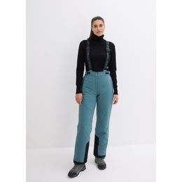 bonprix wasserdichte Ski Funktions-Thermohose mit abnehmbaren Tr&auml;gern, gr&uuml;n, Gr.52, Wasserdichte Skihose mit Schneefang und abnehmbaren Tr&auml;gern, Loose Fit