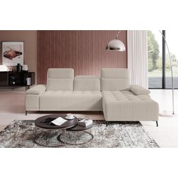 Ecksofa WERK2, B:277cm H:82cm T:177cmnatur, 100% Polyester, Wohnzimmer, Sofas, "Focus-S, inkl. elektr. Sitzvorzug, manuelle Kopfteilverstellung",