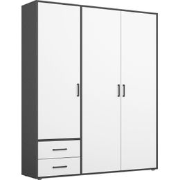 Dreht&uuml;renschrank Rauch "Kleiderschrank Schrank Garderobe W&auml;scheschrank VOYAGER", grau (graumetallic, alpinwei&szlig;), B:140cm H:194cm T:53cm, Holzwerkstoff, Schr&auml;nke, Dreht&uuml;renschrank, moderne Griffe in Graumetallic mit Au&szlig;enschubk&auml;sten MADE IN GERMANY