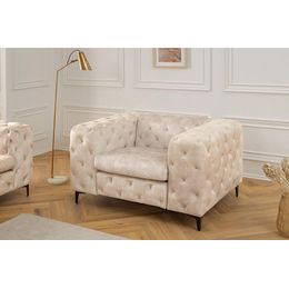 Riess Ambiente Design Chesterfield Sessel MODERN BAROCK 120cm champagner beige Samt Federkern Riess-Ambiente