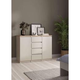 Kommode Inosign "Naia, Sideboard, 4 Schubladen, 2 T&uuml;ren, Aufbewahrung, grifflose Front", kaschmir, B:120,8cm H:90,7cm T:50cm, Spanplatte, Sideboards, Kommode