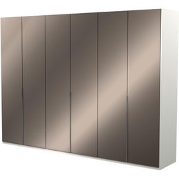 Dreht&uuml;renschrank Musterring "San Diego, Kleiderschrank, Schrank, Garderobe, mit Glast&uuml;ren", wei&szlig;, B:300cm H:216cm T:58cm, Glas, Holzwerkstoff, Schr&auml;nke, Dreht&uuml;renschrank, 6-t&uuml;rig (ged&auml;mpft), 6 B&ouml;den, 3 Kleiderstangen, Chromgriffe