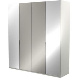Dreht&uuml;renschrank Musterring "San Diego, Kleiderschrank, Schrank, Garderobe, mit Glast&uuml;ren", wei&szlig;, B:200cm H:216cm T:58cm, Glas, Holzwerkstoff, Schr&auml;nke, Dreht&uuml;renschrank, 4-t&uuml;rig (ged&auml;mpft), 4 B&ouml;den, 2 Kleiderstangen, Chromgriffe