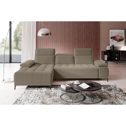 Ecksofa WERK2, B:277cm H:82cm T:177cmbeige, 100% Polyester, Wohnzimmer, Sofas, "Focus-S, inkl. elektr. Sitzvorzug, manuelle Kopfteilverstellung",