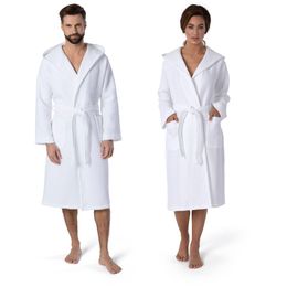 M&ouml;ve Unisex-Bademantel M&Ouml;VE "Piqu&eacute;e, ideal f&uuml;r Sauna & Spa, Hotelbademantel, Morgenmantel" Gr. XL, wei&szlig;, L:120cm, Walkfrottier, Hausm&auml;ntel, mit Kapuze