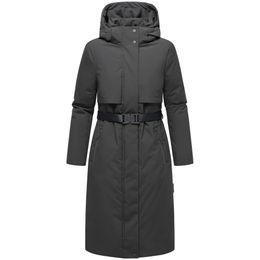 Wintermantel Navahoo "Waldbummler 14", Damen, Gr. XL (42), grau, Obermaterial: 100% Polyester; Innenfutter: 100% Polyester; Wattierung: 100% Polyester; &Auml;rmelfutter: 100% Polyester, tailliert knielang, hoch geschlossener Ausschnitt, &Auml;rmel ohne &Auml;rmelschlitz Rippstrickb&uuml;ndchen, M&auml;ntel Wintermantel, Wasserabweisender Winterparka mit Kapuze und Tailleng&uuml;rtel