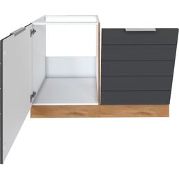 KOCHSTATION Sp&uuml;lenschrank &raquo;KS-Luhe&laquo; 120 cm breit, hochwertige MDF-Fronten mit waagerechter Lisene grau MDF