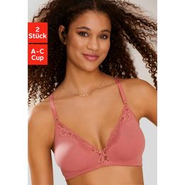 Petite Fleur Damen Petite Fleur Bralette-BH Packung, 2 St&uuml;ck, ohne B&uuml;gel aus Baumwolle mit Spitze rosa 70, Cup A