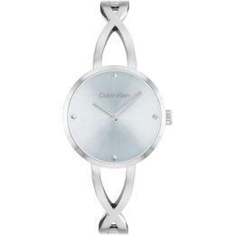 Calvin Klein Damen Quarzuhr &raquo;Sculpted Embrace&laquo; Armbanduhr, Damenuhr, Edelstahlarmband, analog, Glassteine blau