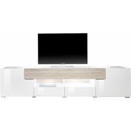 OTTO home Lowboard &raquo;Toledo,Breite 209cm, trendige TV-Schrank mit dekorative Fr&auml;sungen&laquo; TV-Board ohne Beleuchtung, TV-Kommode mit viel Stauraum wei&szlig; 