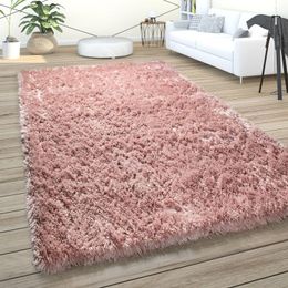 Paco Home Hochflor-Teppich &raquo;Akumal 930&laquo; rechteckig 60 mm H&ouml;he Shaggy, besonders weich durch Softgarn, Uni-Farben pink Polyester
