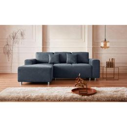 Home Affaire Ecksofa &raquo;Gy&ouml;r&laquo; L-Form, wahlweise mit Bettfunktion und Bettkasten incl. 2 Zierkissen blau Microfaser (100% Polyester);Luxus-Microfaser 