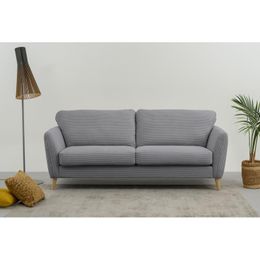 Home Affaire 3-Sitzer &raquo;MARSEILLE 3er Sofa 206 cm, Cord, Flachgewebe, Struktur, Webstoff&laquo; Massivholzbeine Eiche, Landhausstil, Wellenunterfederung 100%
