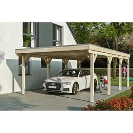 Skan Holz Einzelcarport &raquo;Grunewald&laquo; Leimholz natur mit Aluminiumdach beige