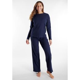 Tom Tailor Damen Tom Tailor Loungeanzug &raquo;Sitia&laquo; basic, bequem, unifarben, Langarm, Rundhalsausschnitt, Baumwollmix blau 42 (XL)