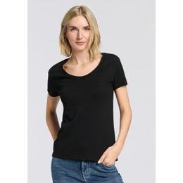 BOSS Damen BOSS T-Shirt Rundhalsausschnitt, Waffelstruktur schwarz XL