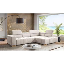 exxpo - sofa fashion Ecksofa &raquo;Elianos, hoher Sitzkomfort, aufwendige Kreuzsteppung im Sitz, L-Form&laquo; Kopfteile & Sitztiefe verstellbar, ohne 
