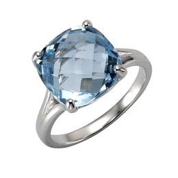 ZEEme Damen Fingerring &raquo;Silber 925 rhodiniert mit Blautopas (beh.) 12mm&laquo; wei&szlig;
