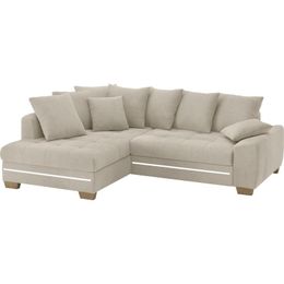 Ecksofa &raquo;Nikita II, L-Form&laquo; mit Kaltschaum, RGB-LED Beleuchtung, wahlweise mit Bett, Bettkasten beige Novaclean Avanti (100% Polyester)