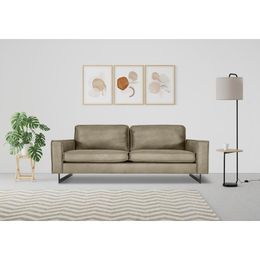 Home Affaire 2-Sitzer &raquo;Pinto, 166 cm, Cord, Chenille, Lederoptik&laquo; mit Keder, schwarze Metallf&uuml;&szlig;e, Wellenunterfederung beige Luxus-Microfaser (100% 