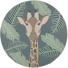 FLAIR RUGS Teppich &raquo;Eric Giraffe&laquo; rund 2 mm H&ouml;he Outdoor geeignet blau Kunstfaser