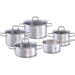 Fissler Topf-Set &raquo;Viseo&laquo; je 1 Kochtopf 16/20/24 cm, 1 Stielkasserolle 16 cm, 1 Bratentopf 20 cm, 9 Stk. tlg. Edelstahl 18/10 silber