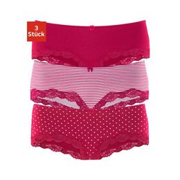 Lascana Damen Lascana Panty 3er-Pack, aus elastischer Baumwolle mit zarter Spitze rot 32/34