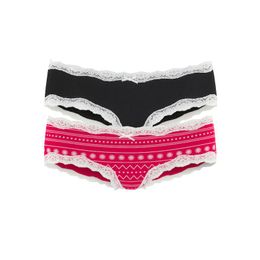 Lascana Damen Lascana Hipster Packung, 2 Stk. mit floraler Spitze rot 44/46, 2 Stk.