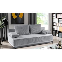 WERK2 Schlafsofa &raquo;Rosso Breite 204, Liegefl&auml;che 140/200cm. aktueller Cord Materialmix&laquo; 2-Sitzer Sofa und Schlafcouch mit Federkern & Bettkasten grau 