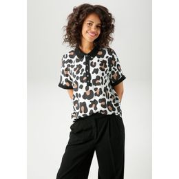 Aniston Casual Damen Aniston CASUAL Kurzarmbluse im extravaganten Animal-Print- jedes Teil ein Unikat 50