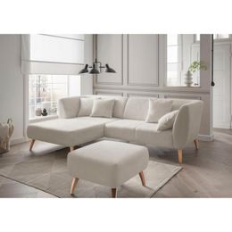 Home Affaire Ecksofa &raquo;Colori Polsterm&ouml;bel mit zeitlos eleganter R&uuml;ckenf&uuml;hrung. L-Form&laquo; Holzfu&szlig;farbe w&auml;hlbar, inkl. 4x Zierkissen beige 100% Polyester