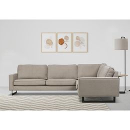 Home Affaire Ecksofa &raquo;Pinto, XXL, 250/290 cm, langer Schenkel, Ottomane&laquo; Cord, Chenille, Lederoptik, mit Keder, Metallf&uuml;&szlig;e, Wellenunterfederung grau 