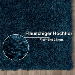 OTTO home Hochflor-Bettumrandung &raquo;Banji&laquo; H&ouml;he 37 mm 3 Stk. tlg. Uni Farben, weich und flauschig, auch als L&auml;ufer & in rund erh&auml;ltlich blau 