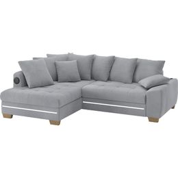 Ecksofa &raquo;Nikita II, L-Form&laquo; mit Kaltschaum, RGB-LED, Soundsystem, wahlweise mit Bett, Bettkasten grau Memphis (Grundgewebe - 100% Polyester; 