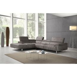 Egoitaliano Ecksofa &raquo;Malika, elegant und bequem, Designsofa, L-Form&laquo; mit Ottomane, inkl. Kopfteilverstellung und chromfarbenen Metallf&uuml;&szlig;en grau Luxus-Micofaser 