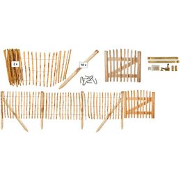 TETZNER & JENTZSCH Gartenzaun &raquo;Rollzaun Rosswell 1&laquo; 90 cm hoch, 2 Elemente + 1 T&uuml;r f&uuml;r 11 Meter Zaun, mit 10 Pfosten beige Holzwerkstoff