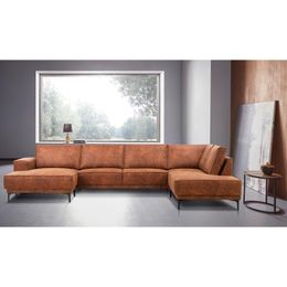 OTTO home Wohnlandschaft &raquo;XXL Sofa Oland, Struktur, Flachgewebe, Luxus-Microfaser, Boucle&laquo; U-Form, 345 cm, Wellenunterfederung, Skandi-Design, 